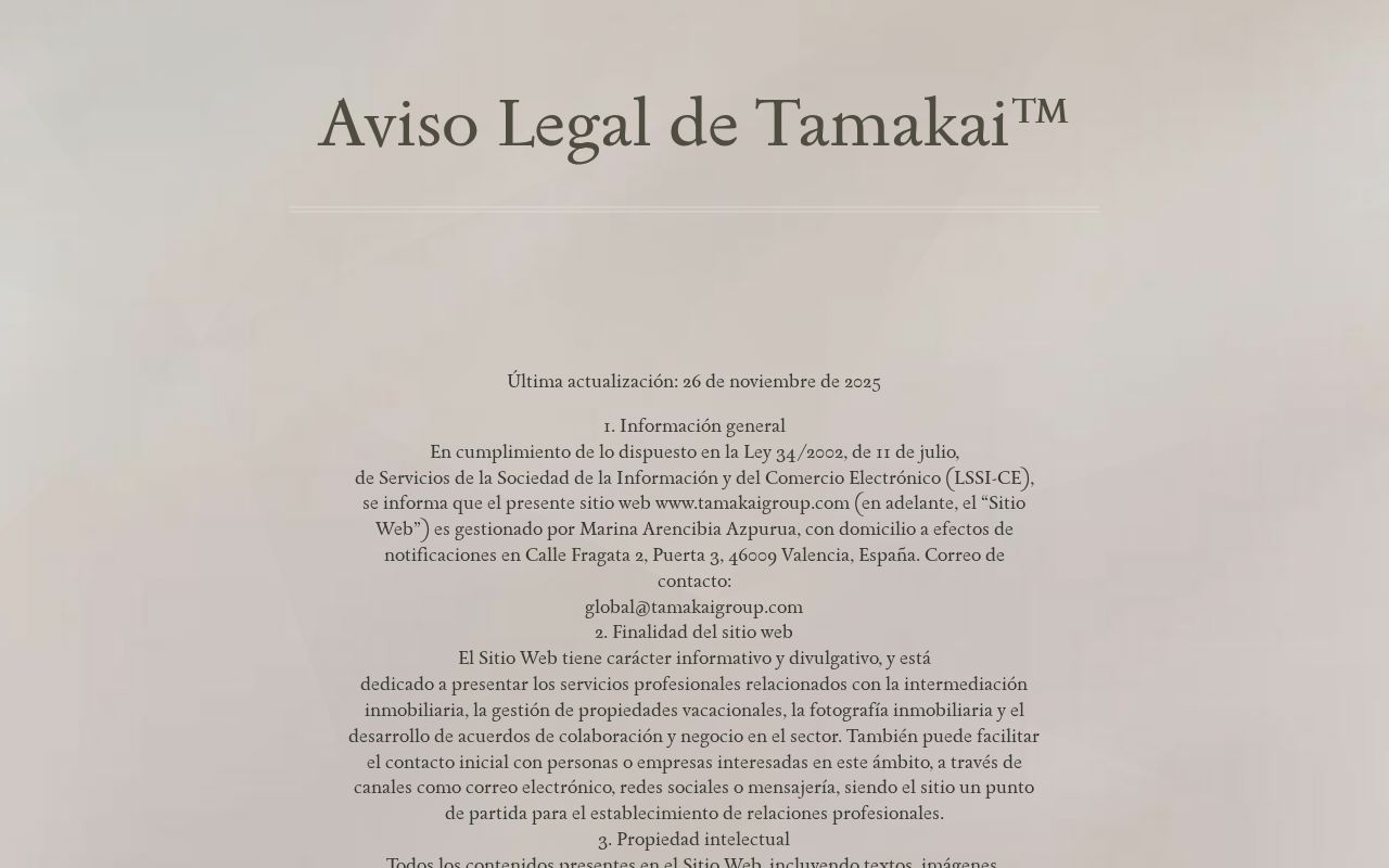 Aviso Legal Tamakai
